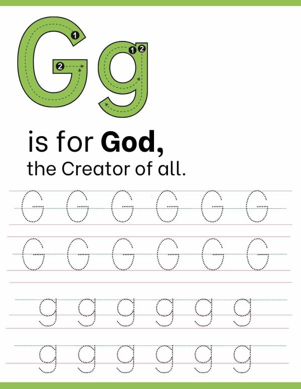 G is for God, Letter G Tracing and Coloring Worksheet - Faith Phonics