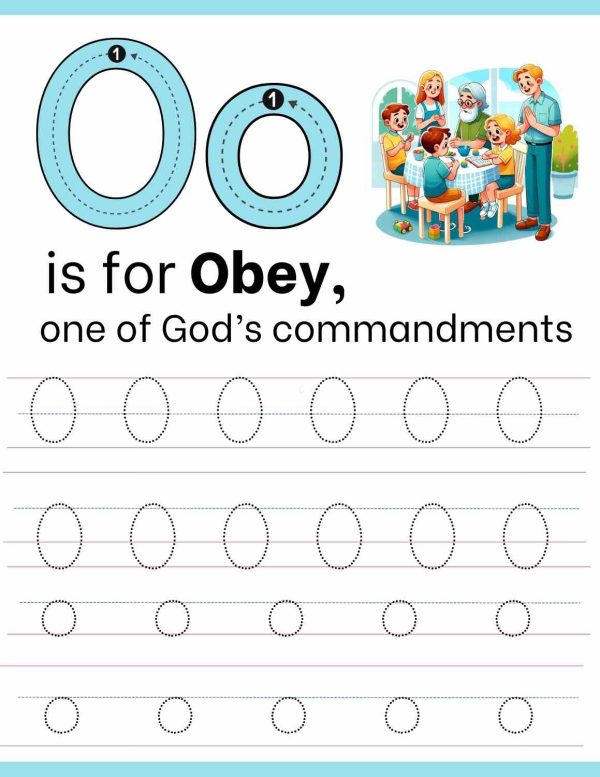 O is for Obey, Letter O Tracing and Coloring Worksheet - Faith Phonics